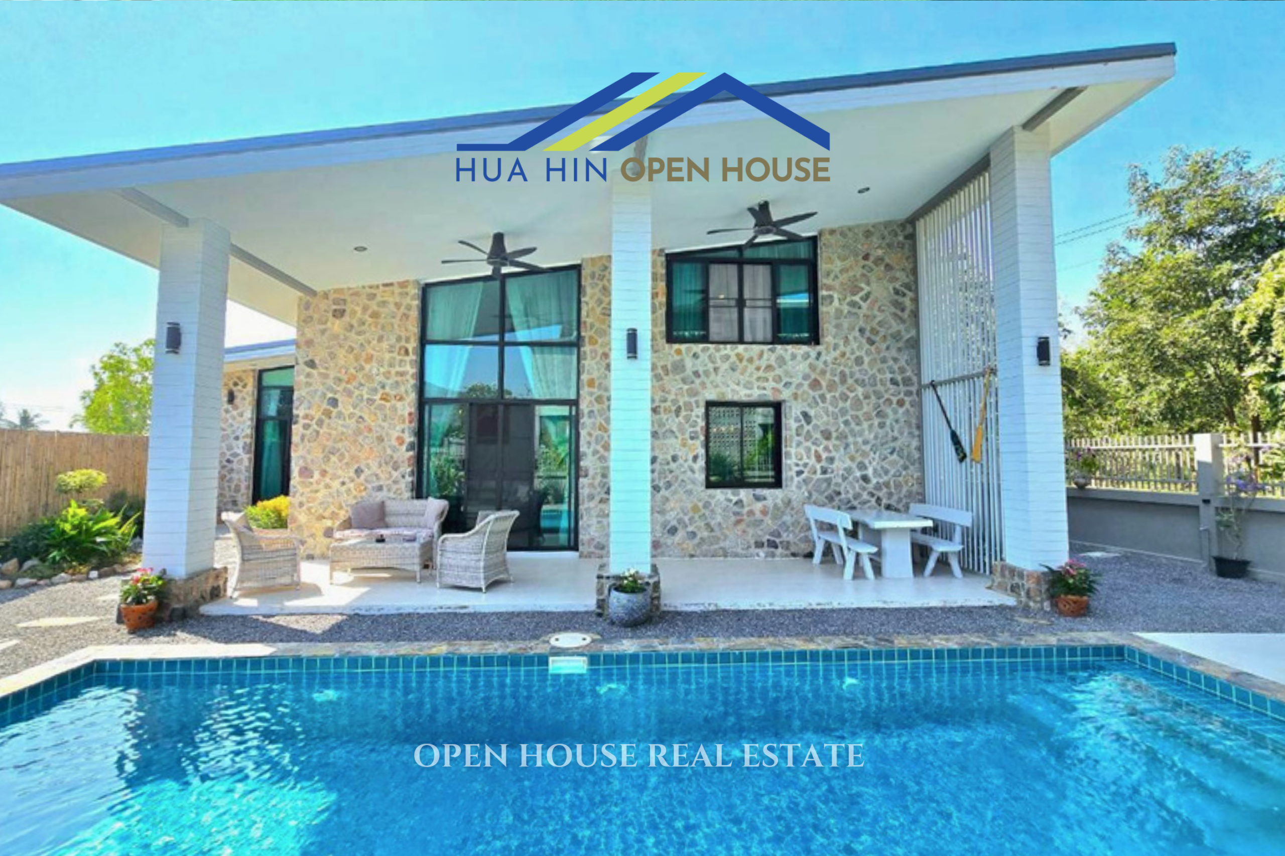 Modern Architect Pool Villa with Natural Stone wall Near Hua Hin